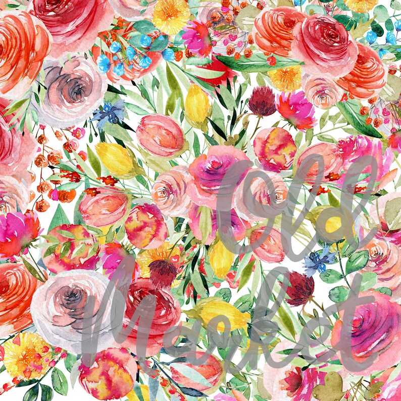 Spring Floral Medley Digital Paper - Watercolor Flower Backgrounds - 12 ...