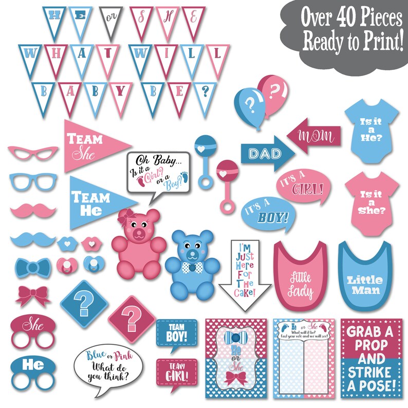 Gender Reveal Photo Booth Props and Decorations Baby Shower - Etsy