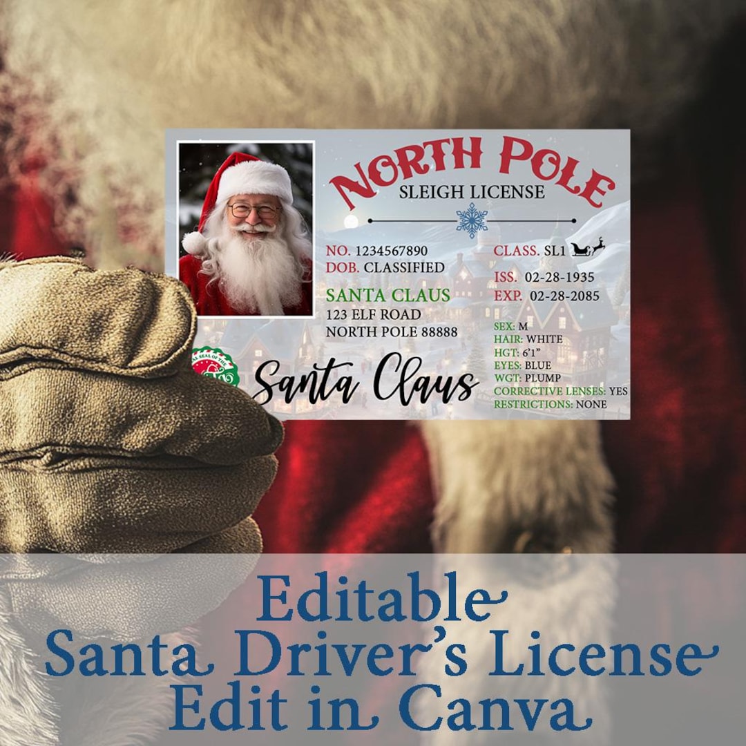 EDITABLE Santa License Sublimation Design - Edit in CANVA - Santa ...