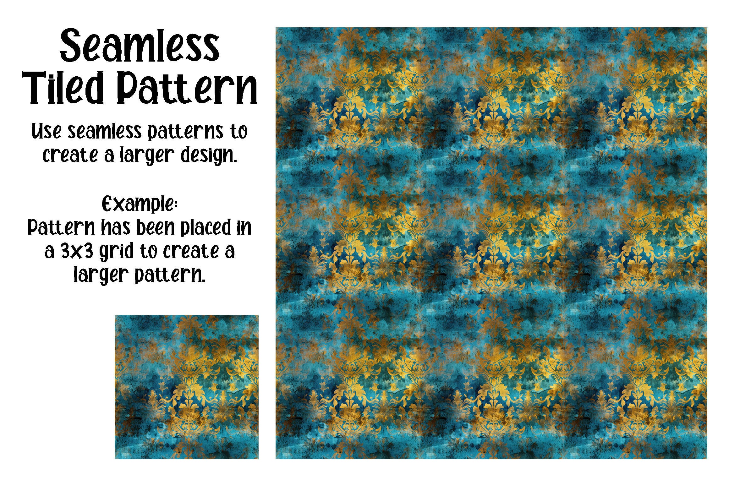 Blue and Gold Grunge SEAMLESS Patterns - Blue and Gold Damask Digital ...