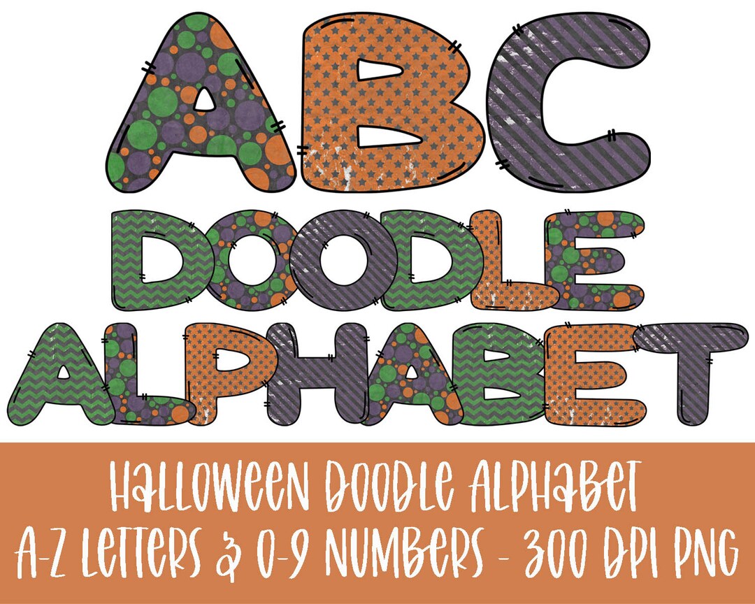 Halloween Doodle Alphabet Letters - A-Z and 0-9 PNG Letters ...
