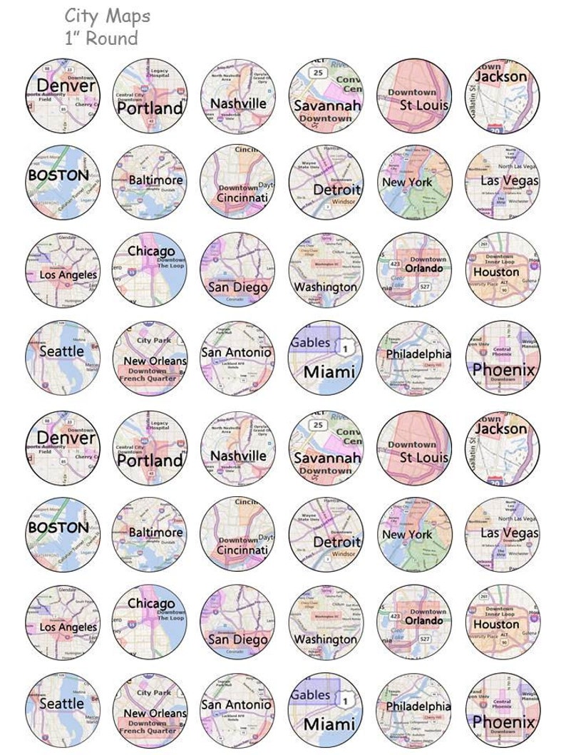 City Maps - Digital Collage Sheet - 1 Inch Round Circles - INSTANT ...