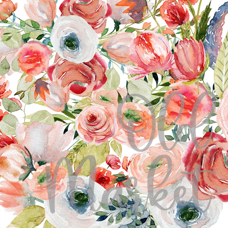 Floral Medley Digital Paper Watercolor Flower Backgrounds | Etsy