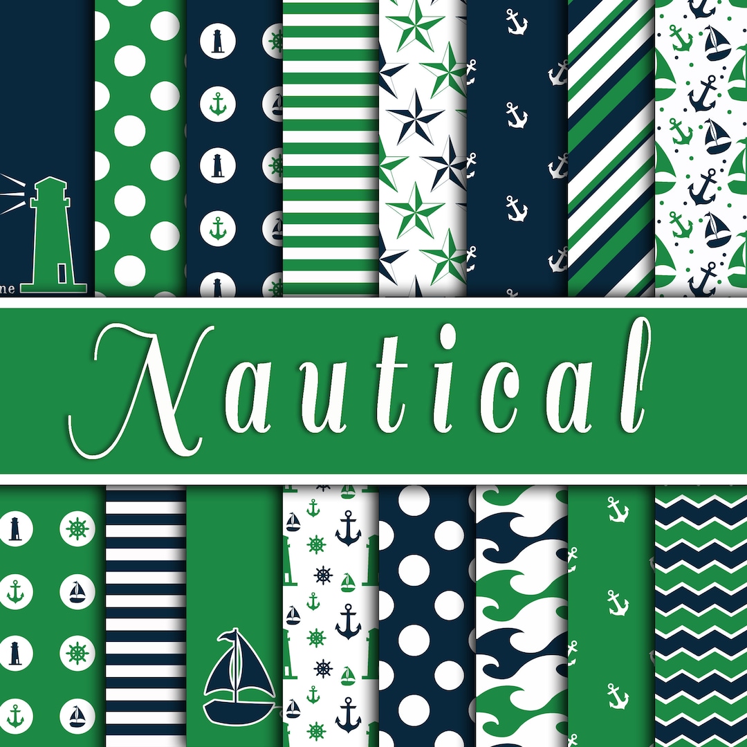 Nautical Digital Paper - Green and Navy Blue Backgrounds and Designs ...