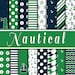Nautical Digital Paper - Green and Navy Blue Backgrounds and Designs ...