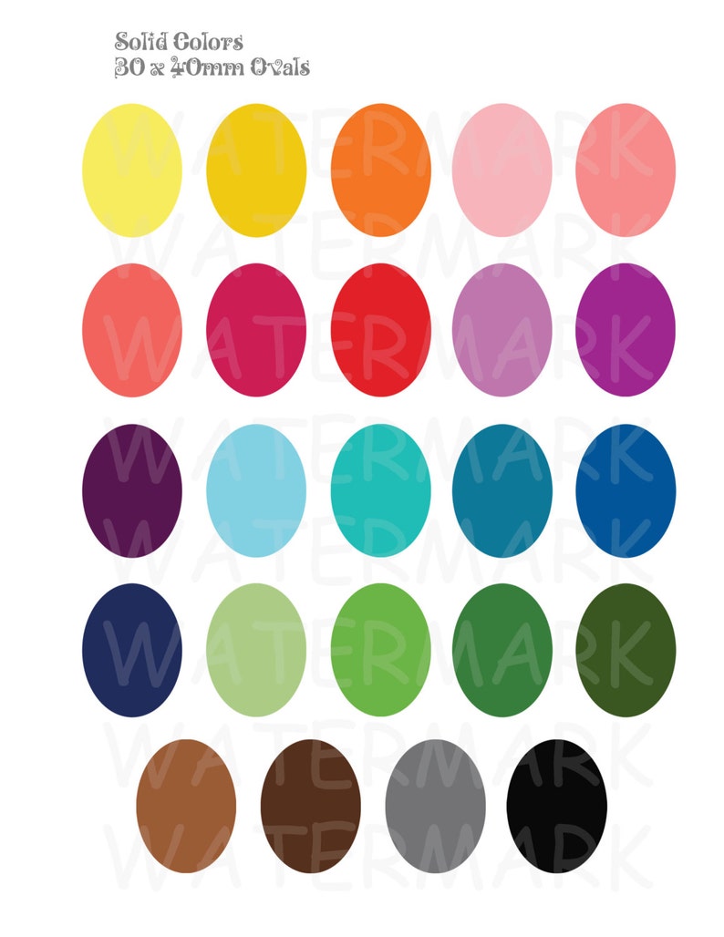 Solid Colors - Digital Collage Sheet - 30x40mm Ovals - INSTANT DOWNLOAD ...