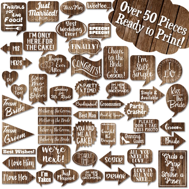 Wedding Photo Booth Prop Signs and Decorations Rustic Wood - Etsy