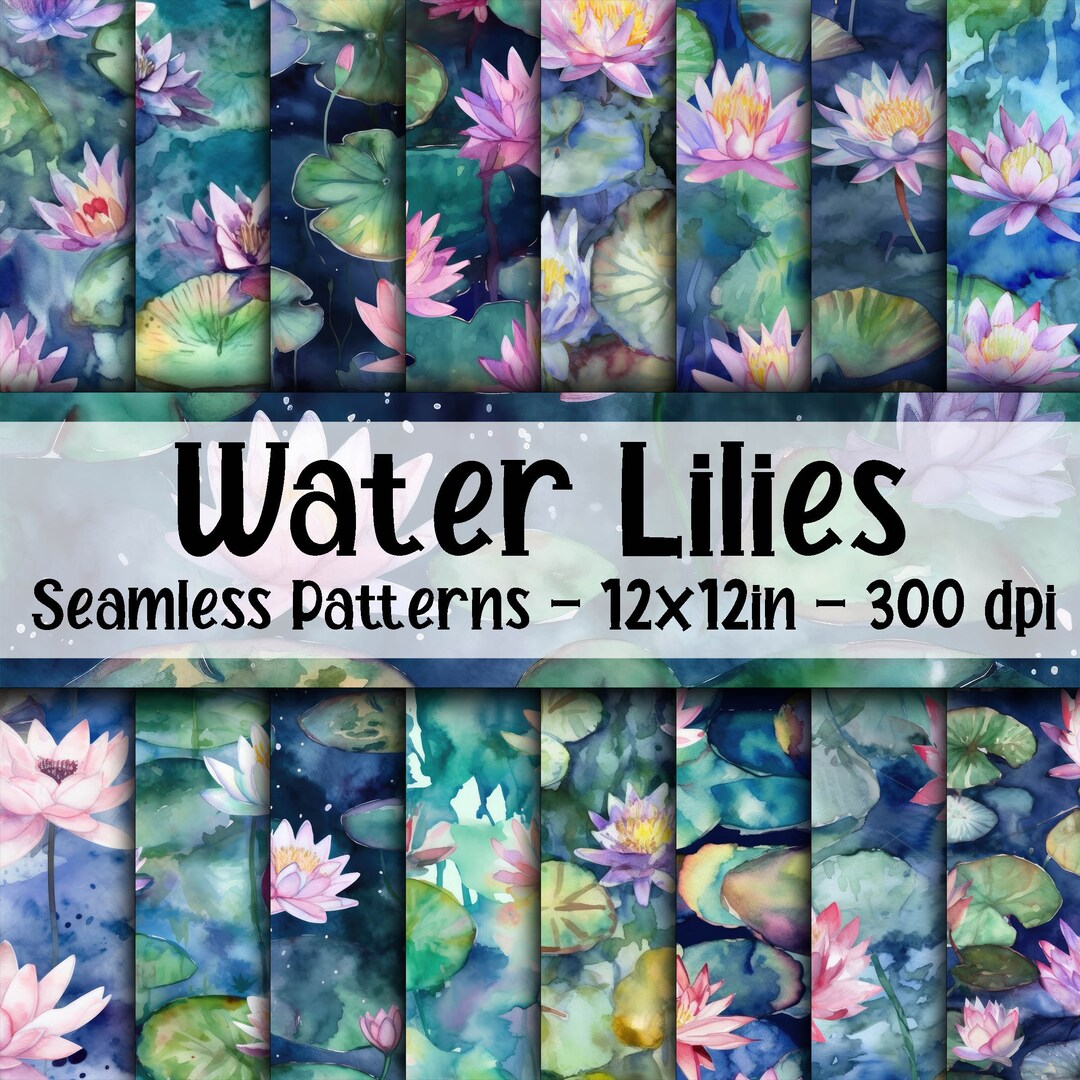 Watercolor Water Lilies SEAMLESS Patterns - Water Lily Digital Paper ...