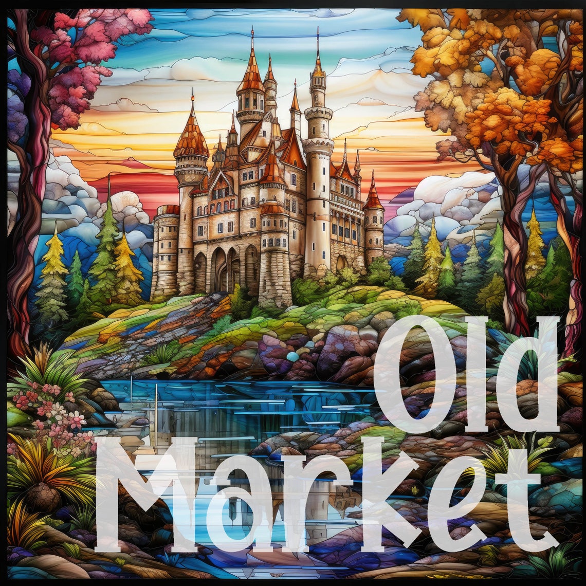 Stained Glass Castles Digital Papers - Castle Stained Glass Backgrounds ...
