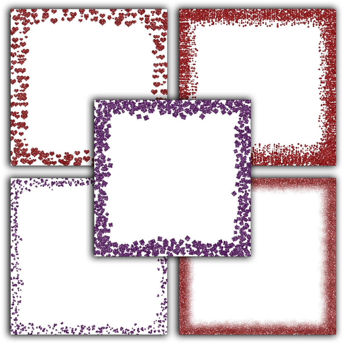 Valentines Glitter Borders Digital Paper Pink Purple and - Etsy