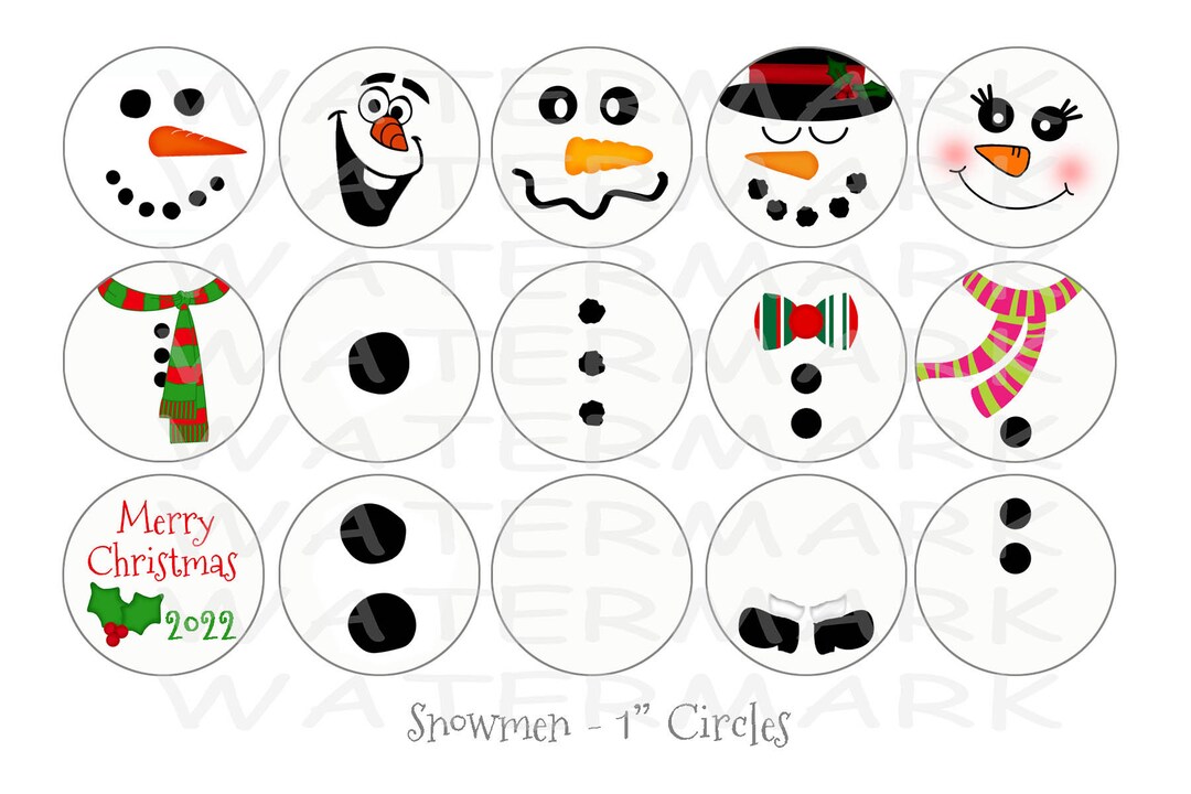 Snowmen Ornaments - 4 X 6 Digital Collage Sheet - 1 Inch Round Circles ...