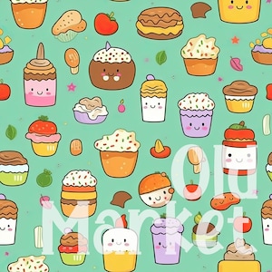 Cute Kawaii Food SEAMLESS Patterns - Cute Kawaii Food Digital Paper ...