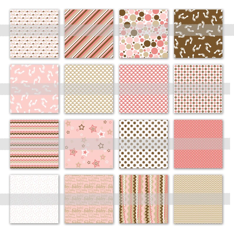 Baby Girl Digital Paper in Pinks and Browns - Digital Paper Pack - 16 ...
