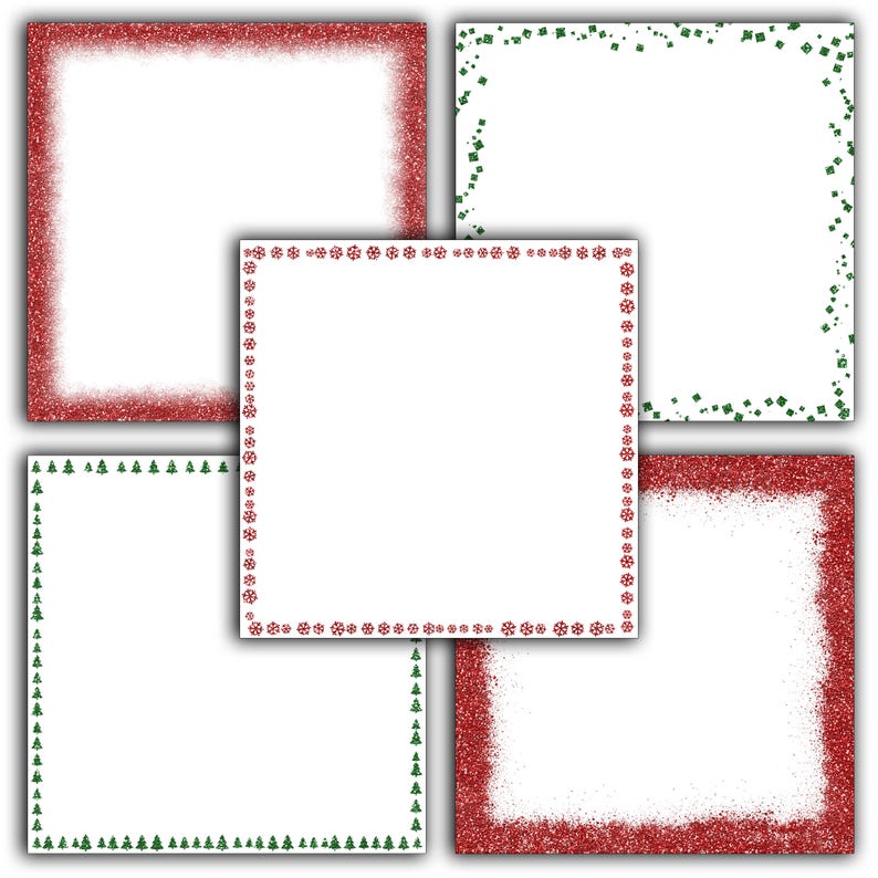 Christmas Glitter Borders Digital Paper Red and Green - Etsy