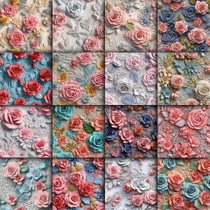 3d Roses - 3d Flower Seamless Patterns - 16 Designs - 12x12in ...