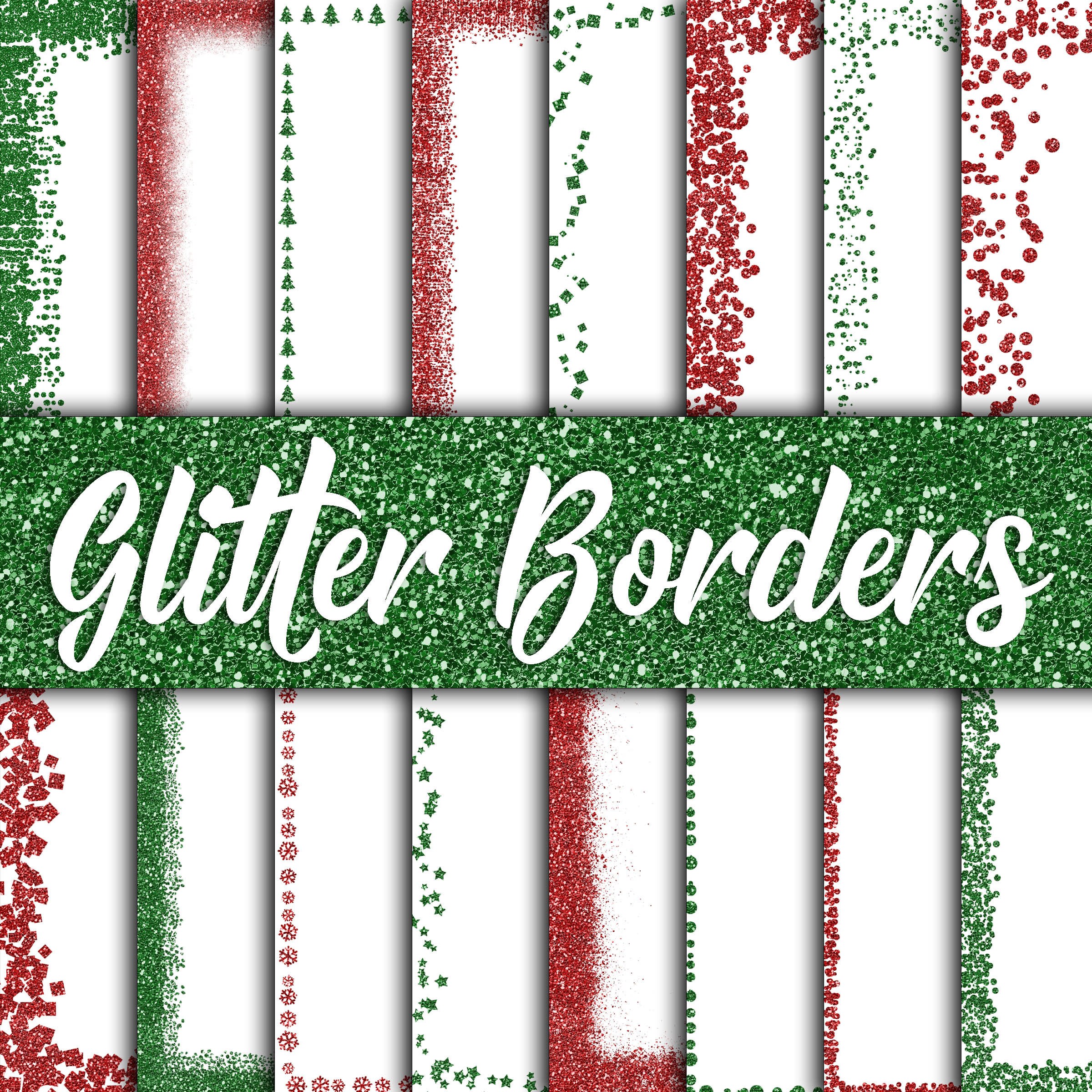 Christmas Glitter Borders Digital Paper Red and Green - Etsy