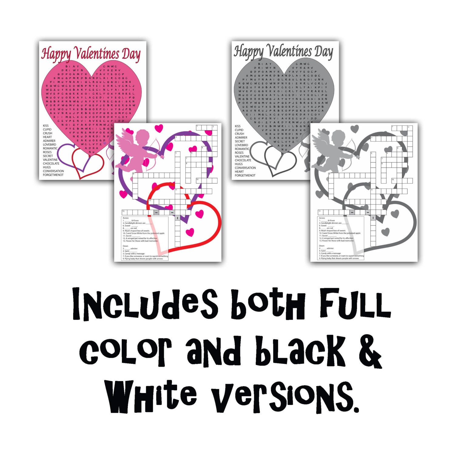 Valentines Day Crossword Puzzle and Word Search - Party Game Printables ...