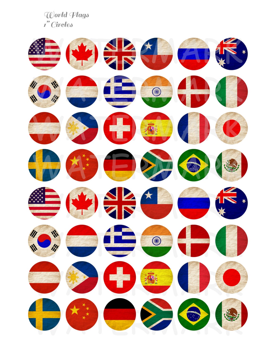 World Flags Digital Collage Sheet 1 Inch Round Circles | Etsy