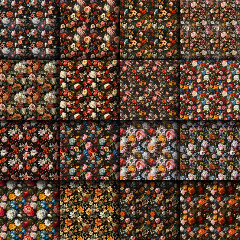 Rembrandt Flowers SEAMLESS Patterns - Colorful Floral Digital Paper ...