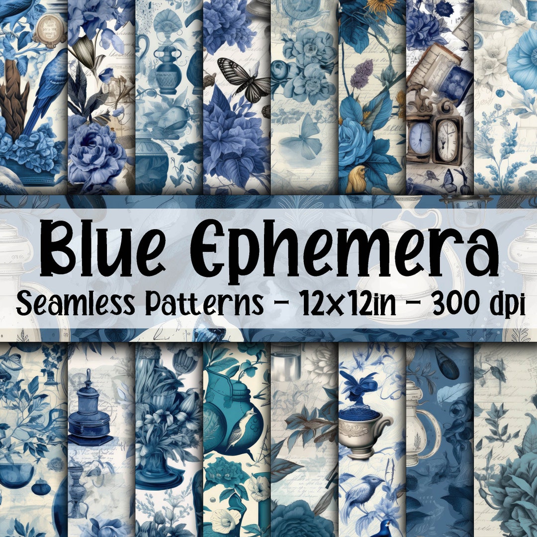 Blue Ephemera SEAMLESS Patterns - Blue Ephemera Digital Paper - 16 ...