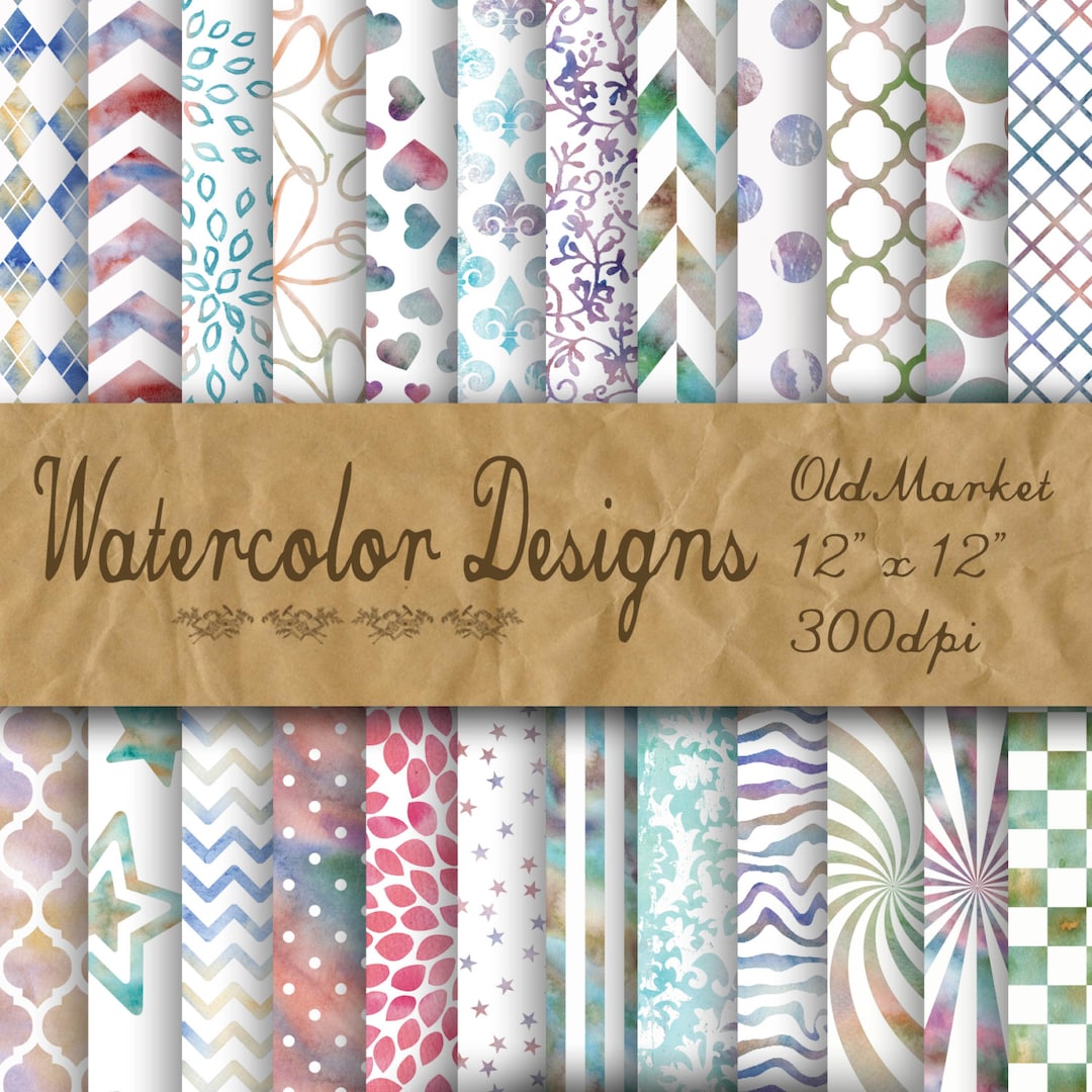 Watercolor Patterns Digital Paper - Watercolor Patterned Backgrounds ...