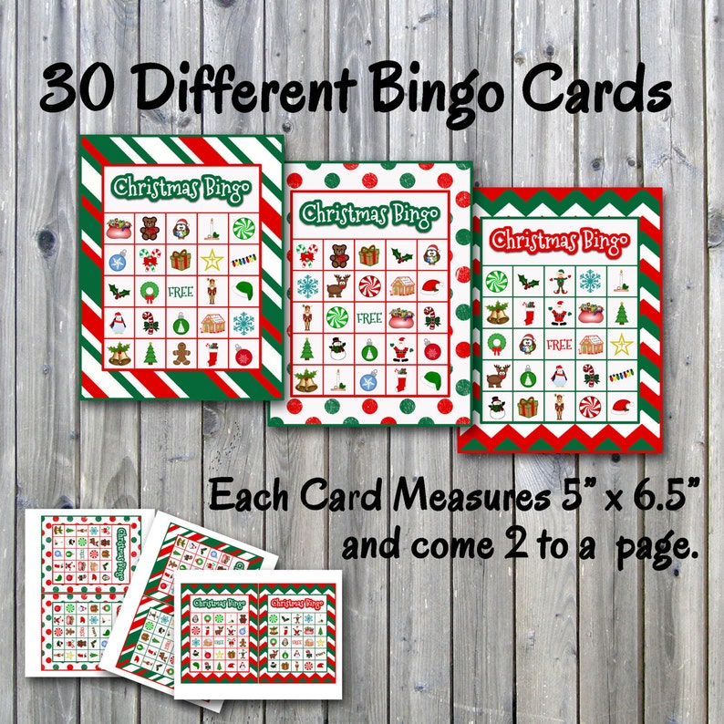 Christmas Bingo Printable PDF - 30 Different Cards - HALF PAGE ...