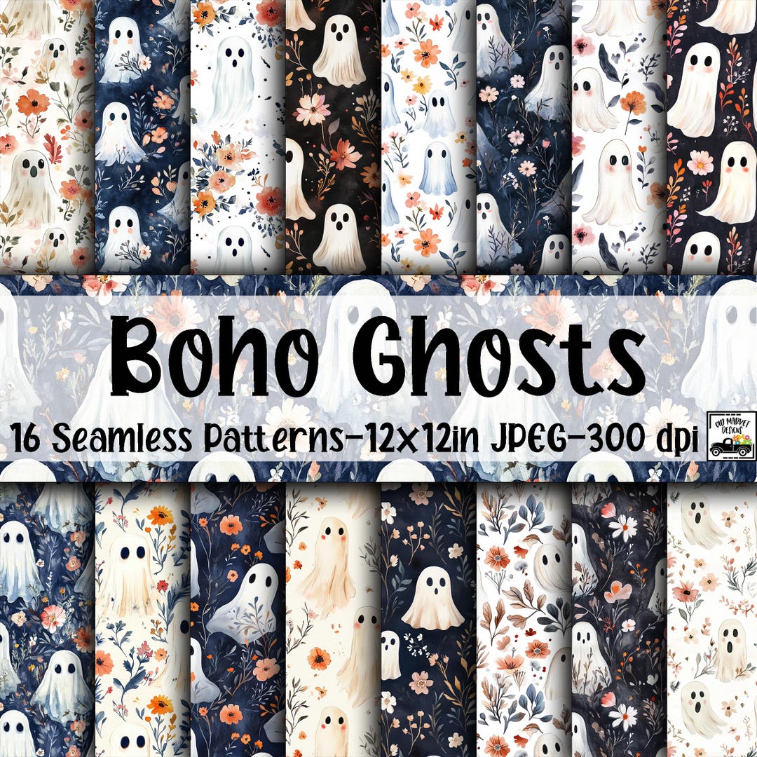 Boho Ghosts SEAMLESS Patterns - Halloween Digital Paper - 16 Designs ...