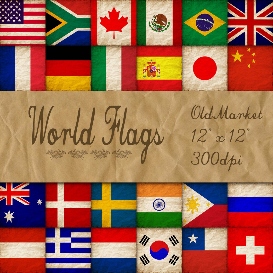 World Flags in Grunge Digital Paper World Flag Backgrounds | Etsy