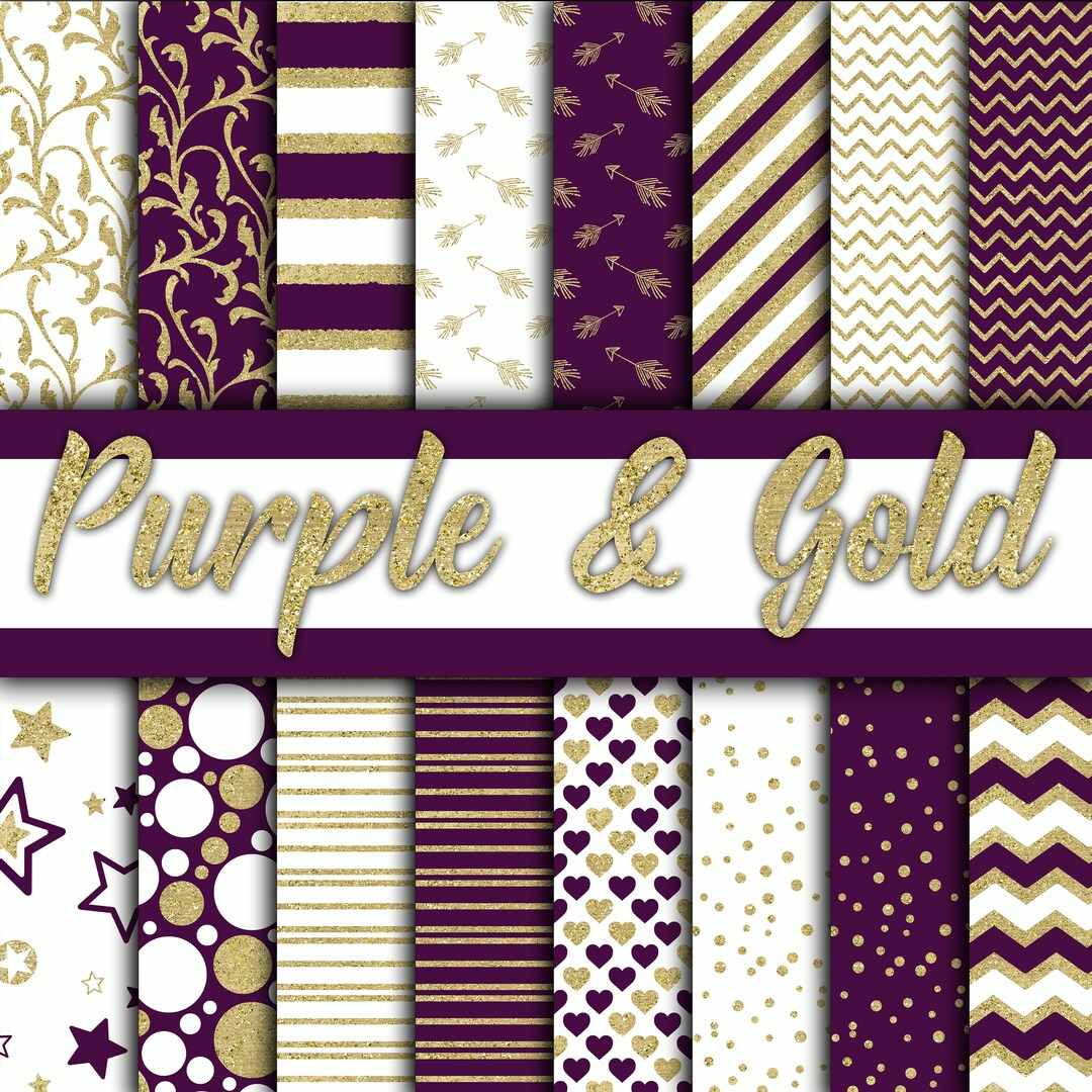 Purple and Gold Digital Paper - Purple and Gold Glitter Textures and ...