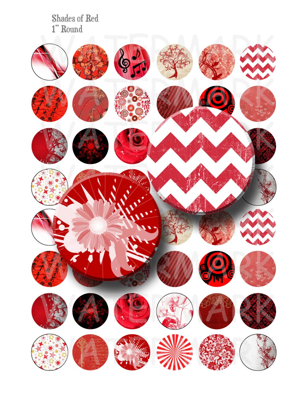Shades of Red - Digital Collage Sheet - 1 Inch Round Circles - INSTANT ...