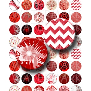 Shades of Red - Digital Collage Sheet - 1 Inch Round Circles - INSTANT ...