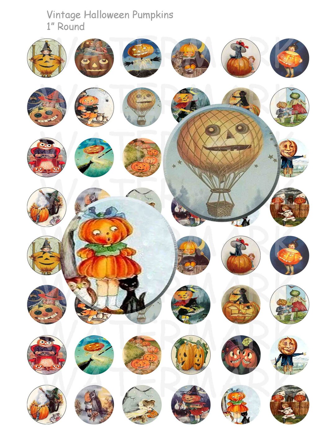 Vintage Halloween Pumpkins - Digital Collage Sheet - 1 Inch Round ...