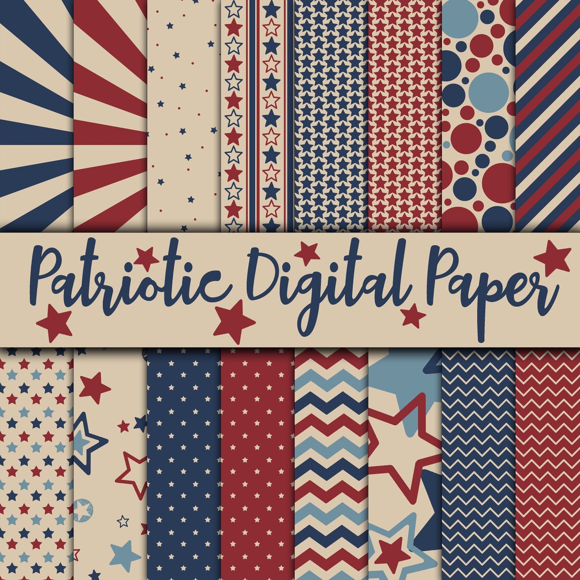 Patriotic Digital Paper 4th of July Paper Backgrounds - Etsy