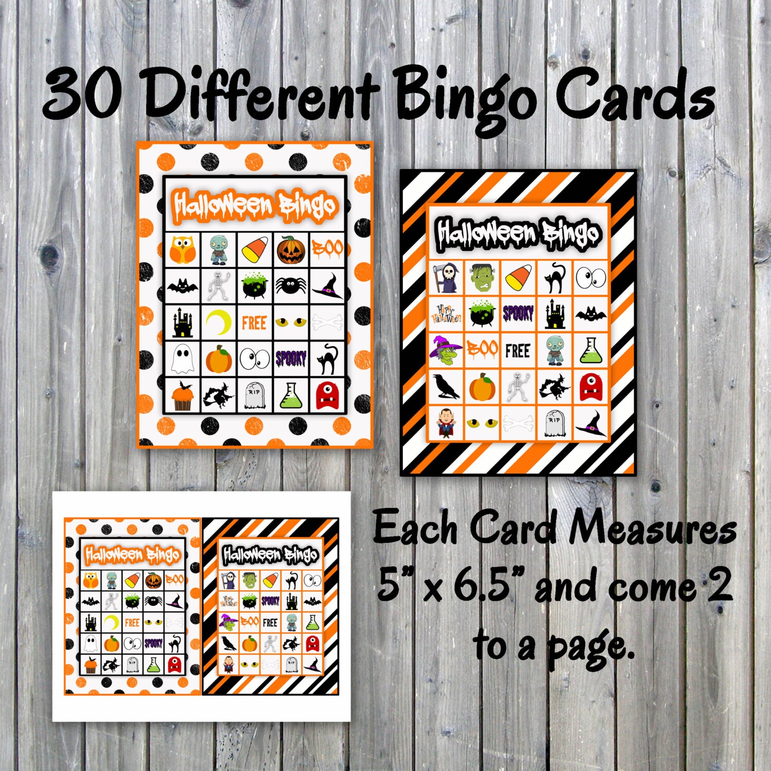 Halloween Bingo Printable PDF - 30 Different Cards - Half Page Size ...