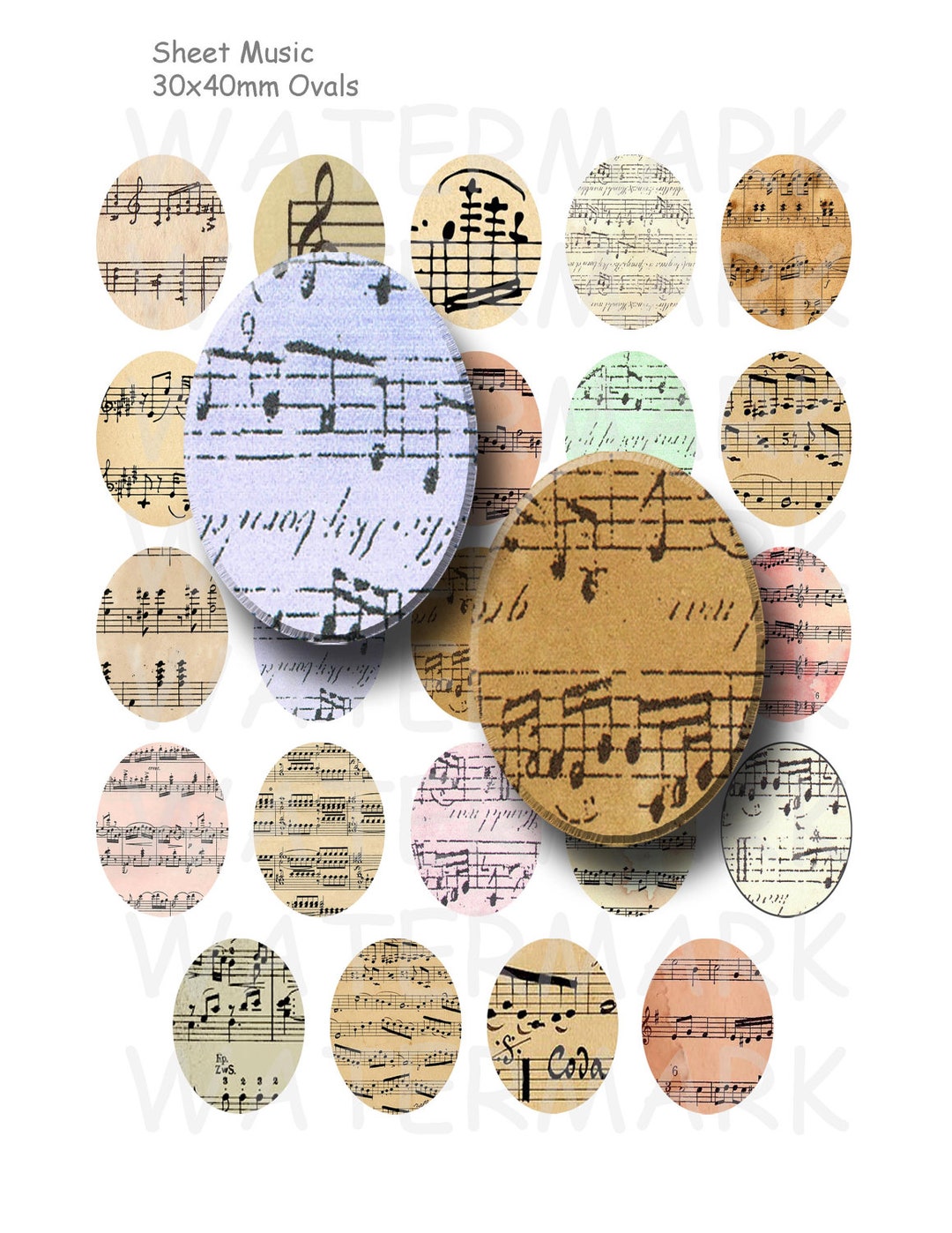 Sheet Music - Digital Collage Sheet - 30x40mm Ovals - INSTANT DOWNLOAD ...