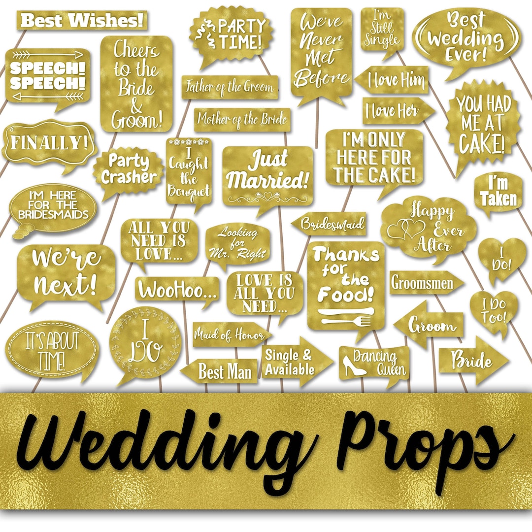 Wedding Photo Booth Prop Signs and Decorations - Gold Foil Wedding ...