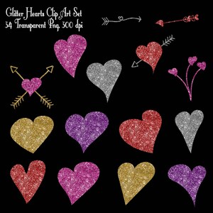 Glitter Hearts Clip Art Set - Valentine Hearts Clipart - Commercial Use ...
