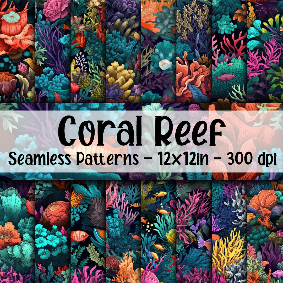 Coral Reef SEAMLESS Patterns - Colorful Coral Digital Paper - 16 ...