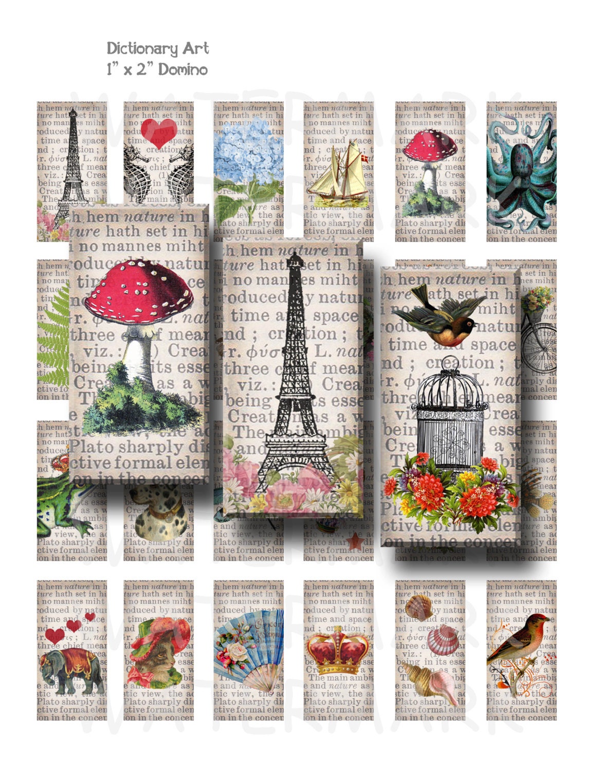 Dictionary Art - Digital Collage Sheet - 1 X 2 Inch Domino - INSTANT ...