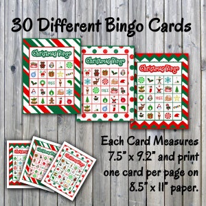 Christmas Bingo Printable PDF - 30 Different Cards - FULL PAGE ...