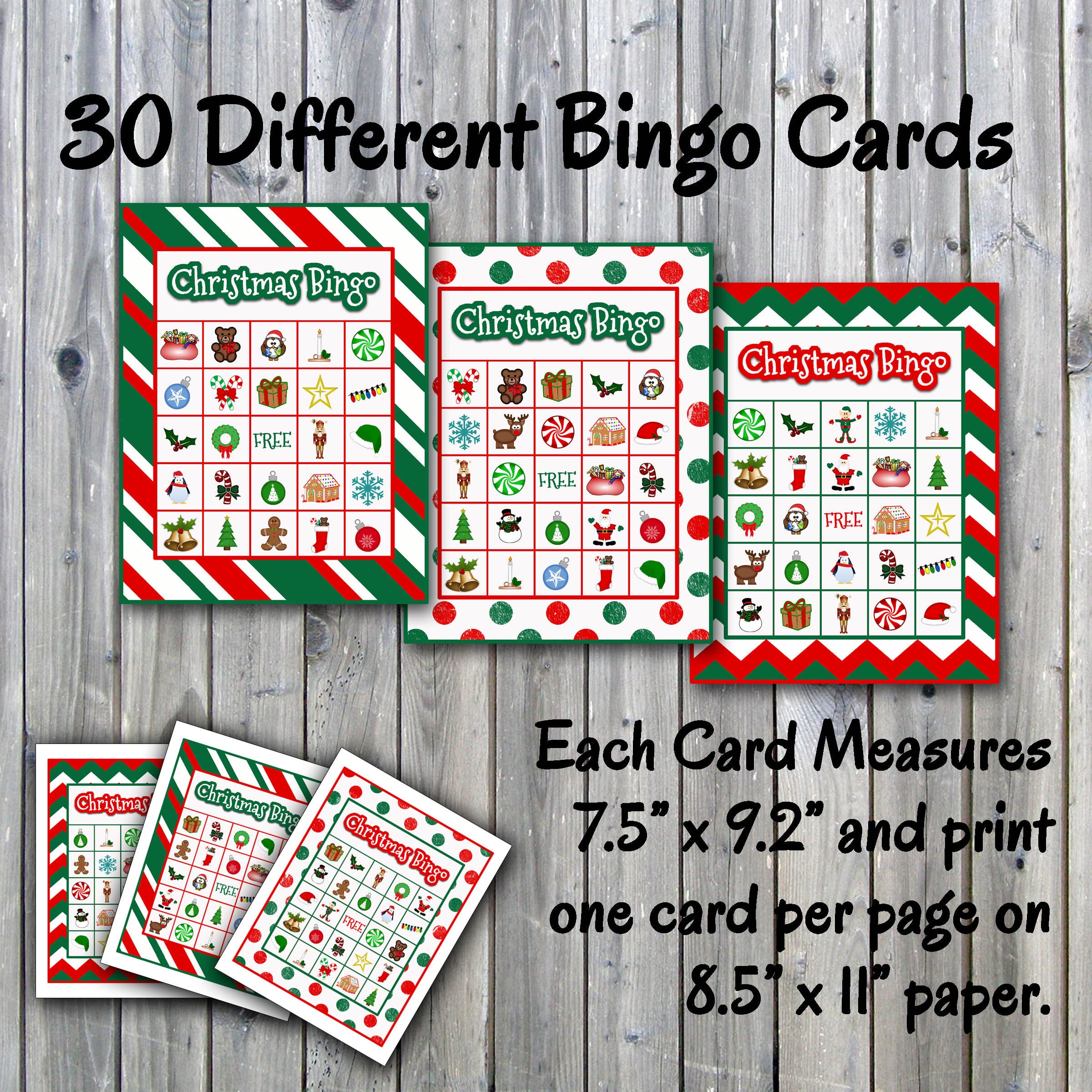 Christmas Bingo Printable PDF 30 Different Cards FULL PAGE - Etsy