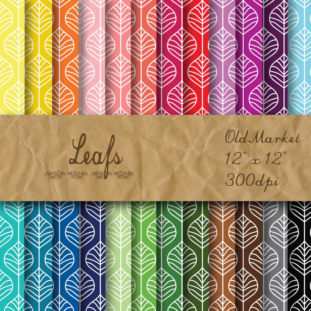 Leaf Digital Paper - Colorful Leaf Backgrounds - 24 Colors - 12in X ...