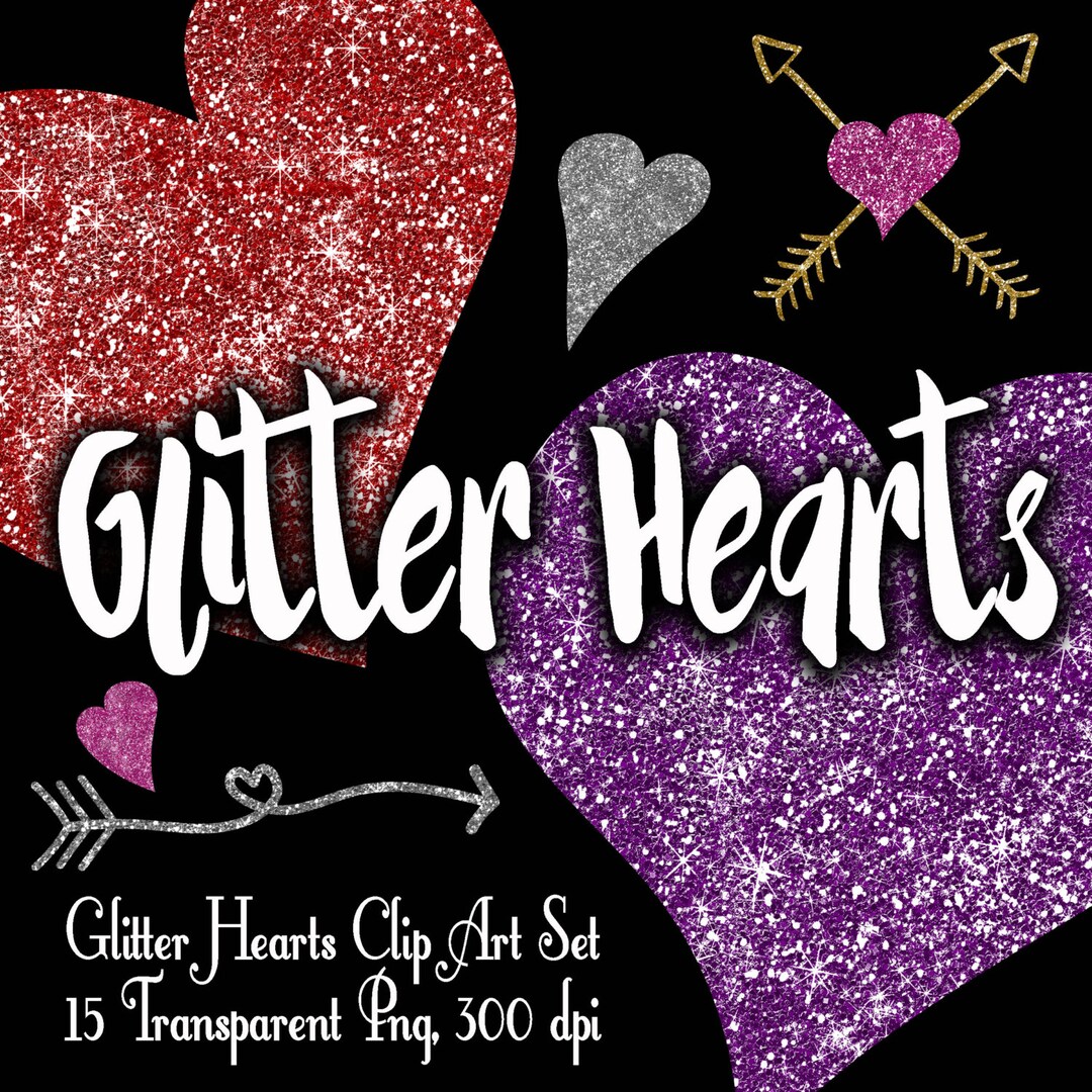 Glitter Hearts Clip Art Set - Valentine Hearts Clipart - Commercial Use ...