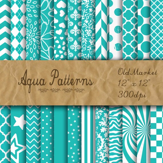 Aqua Patterns Digital Paper Blue Patterned Backgrounds 24 | Etsy