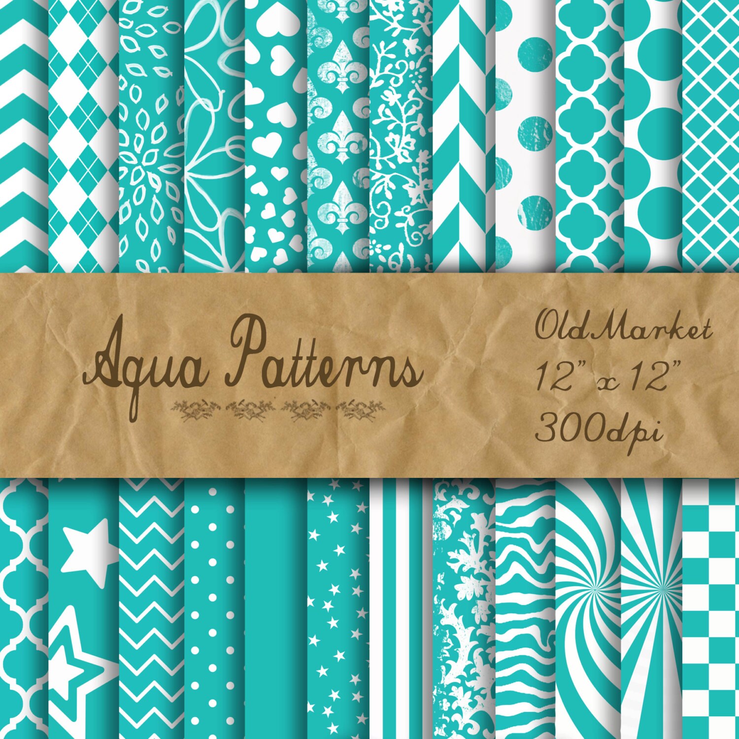 Aqua Patterns Digital Paper Blue Patterned Backgrounds 24 - Etsy