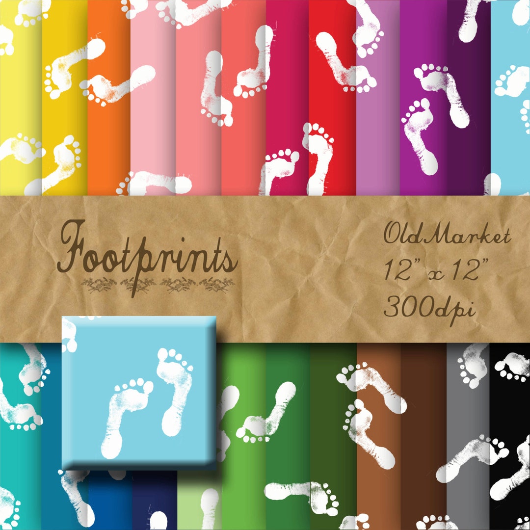 Footprints Digital Paper - Colorful Footprints Backgrounds - 24 Colors ...