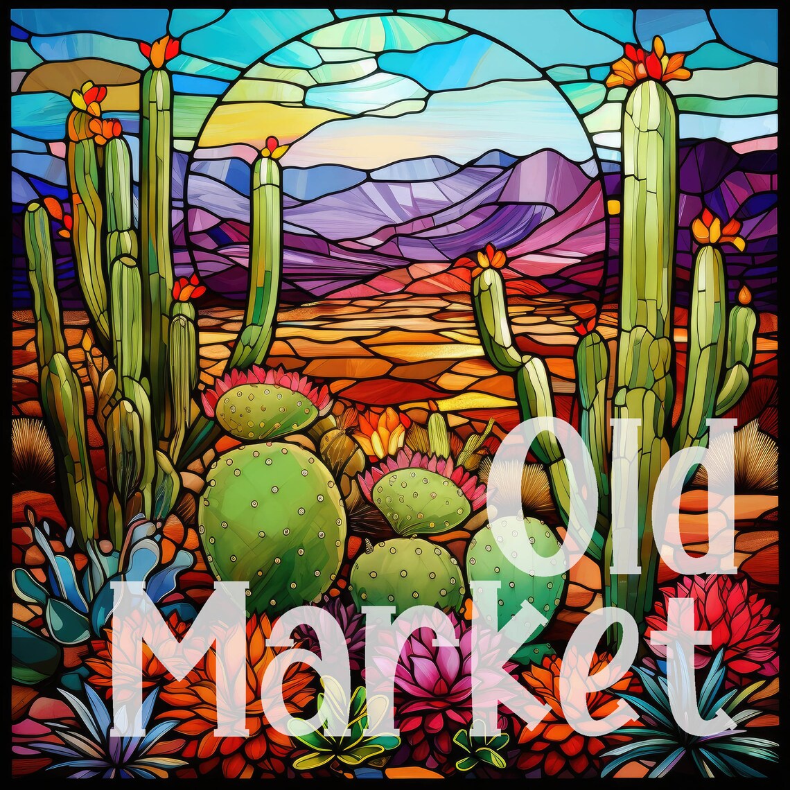 Stained Glass Desert Scene Digital Papers - Desert Stained Glass ...