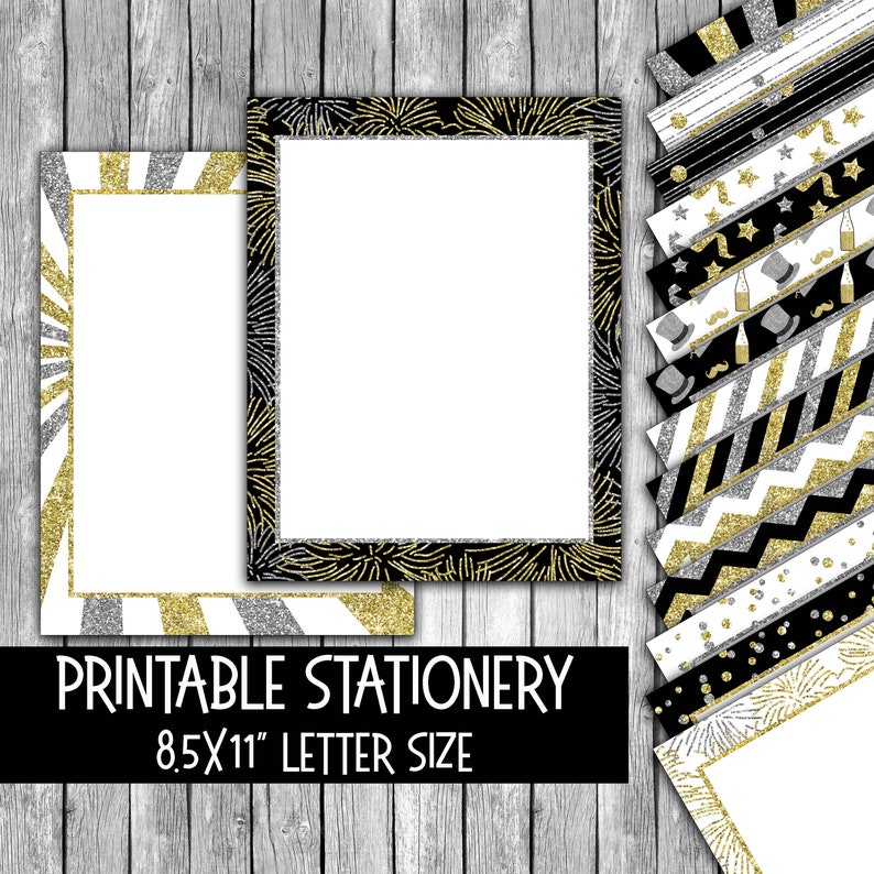 Printable New Year Stationery Gold and Silver Glitter Letter - Etsy