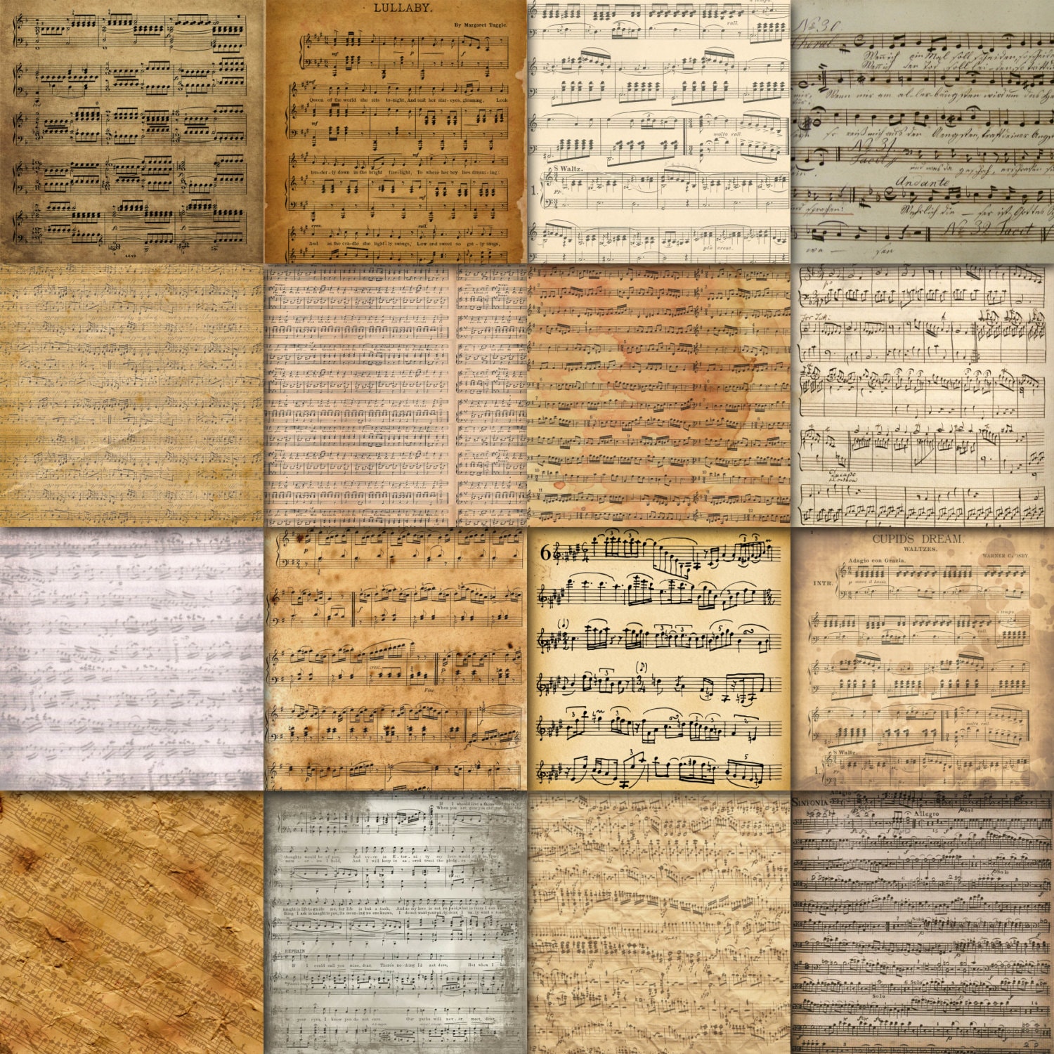 Antique Music Digital Papers - Old Music Backgrounds - Sheet Music - 16 ...