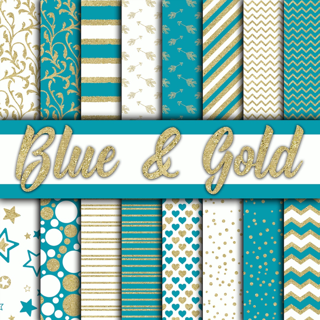 Blue and Gold Digital Paper - Blue and Gold Glitter Textures and ...